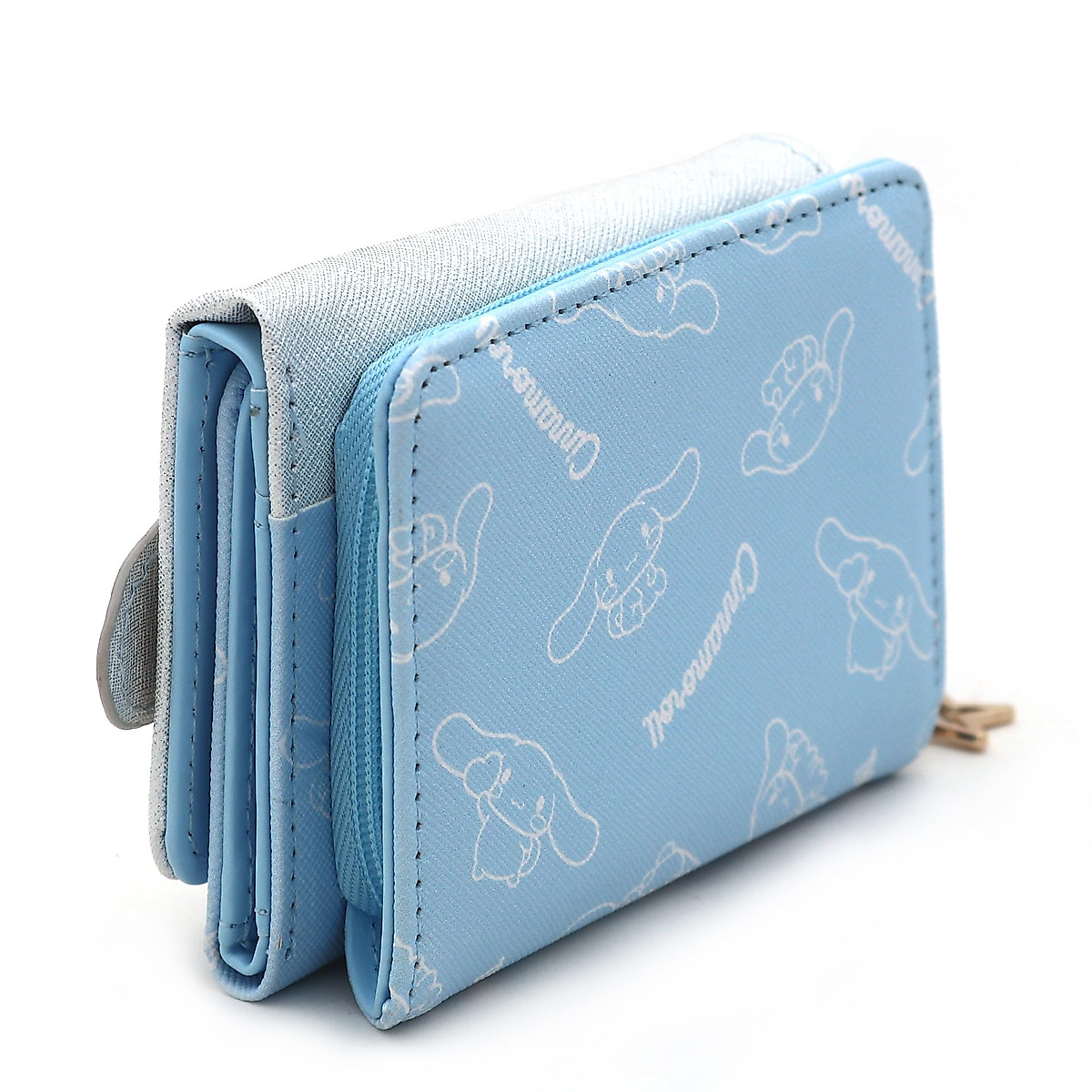 FLYBOT Cinnamoroll Wallet Adorable White Puppy Curly Ear Japanese Character Trifold Slim Cartoon Snap Zipper Closure Card Holder Vegan Leather for Girls Women, Officially Designed