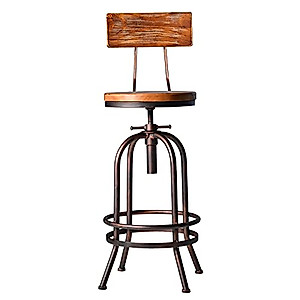 Set of 2-Industrial Bar Stools-Swivel Wooden Seat-Bar Counter Height Adjustable 26-32.2inch-Kitchen Dining Chairs