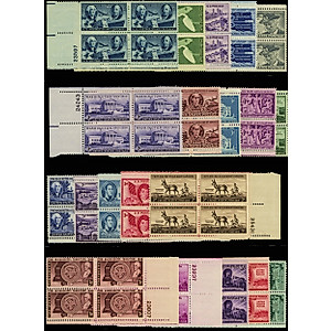20 Different U.S. 3 Cent Plate Blocks of Four Stamps. All at Least 57 Years Old