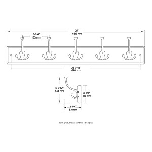 129848 Coat Rack, 27-Inch, Wall Mounted with 5 Decorative Hooks, Satin Nickel and White