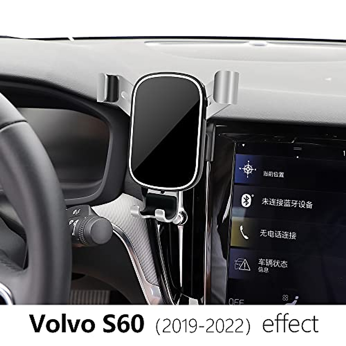 musttrue LUNQIN Car Phone Holder for 2019-2024 Volvo S60 [Big Phones with Case Friendly] Auto Accessories Navigation Bracket Interior Decoration Mobile Cell Mirror Phone Mount