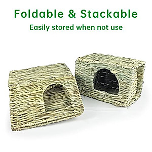 Bunny Grass House - Hand Crafted Natural Rabbit Hideout & Nesting Box, Foldable & Comfortable Bed Cage for Small Animals, Hamster, Guinea Pig, Chinchilla, Hedgehog (Medium - Suit for 1 Adult Rabbit)