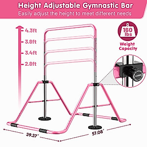 Slsy Gymnastics Bars Kids Kip Training Bars for Home, Folding Horizontal Bars with Adjustable Height, Practice Bar Gymnastic for Kids, Child, Girls, Boys (Pink Pro)