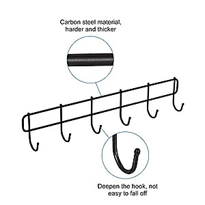 uxcell Wall Hooks Racks, No Drilling Wall Mounted Hook Rail Wall Hangers with 6 Hooks for Hanging Bedroom Bathroom Black 2Pcs