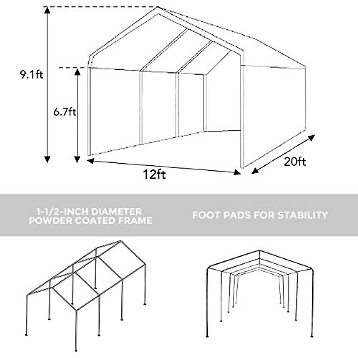 Abba Patio Carport Heavy Duty Carport with Removable Sidewalls & Doors Portable Garage Extra Large Car Canopy for Auto, Boat, Party, Wedding, Market stall, 12 x 20 ft with 8 Legs, Beige