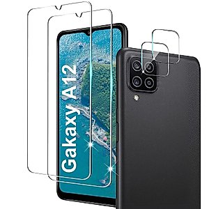 CWQZGUF Galaxy A12 Screen Protector 【2+2 Pack】 Camera Lens Protector, Fingerprint Unlock Support, HD Tempered Glass, Touch Sensitive, Anti Scratch, for Samsung A12 5G Glass Screen Protector