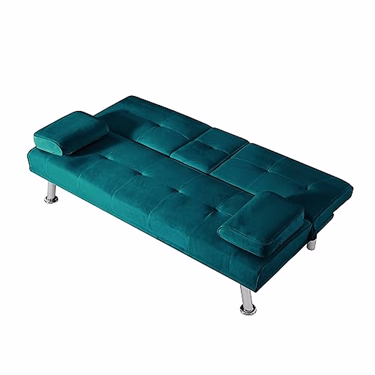 Eafurn Upholstered Futon Sofa Bed with Mattress and Frame, Convertible Loveseat Lounge Couch Daybed,Folding Love Seat w/Adjustable Backrest Sofabed, Green Soft Velvet