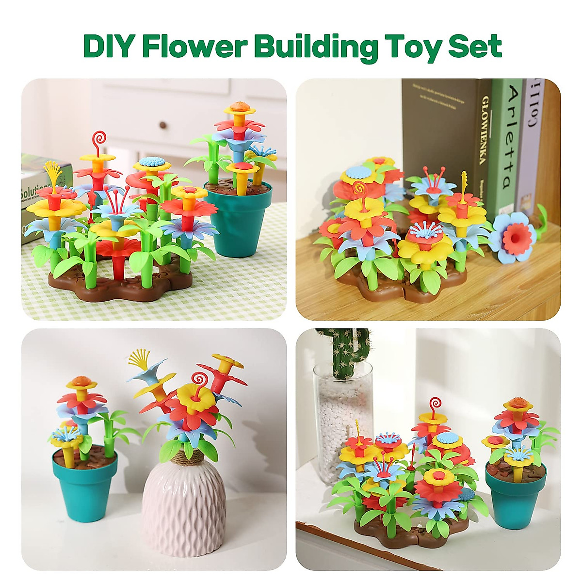CUTE STONE Flower Garden Building Toys for Girls Age 3 4 5 6 7-Kids with Light & Music-Stacking Game for Toddlers Playset-Educational Activity STEM Toys Gifts,140PCS