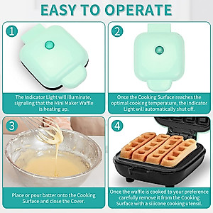 Mini Waffle Stick Maker, Easy to Clean, Non-Stick Surfaces, 4 Inch, Makes 4 Waffle Sticks, Ideal for Breakfast, Snacks, Desserts and More,Aqua,1400W