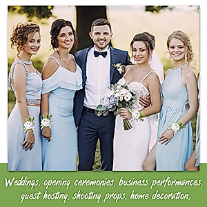 10 Pcs Ivory Rose Wrist Corsage Wristlet Band Prom Hand Flower Bride Wrist Corsage White Wedding Corsage Bracelet Bridesmaid Wristband for Women Homecoming Bridal Shower Accessories (Pearl Style)