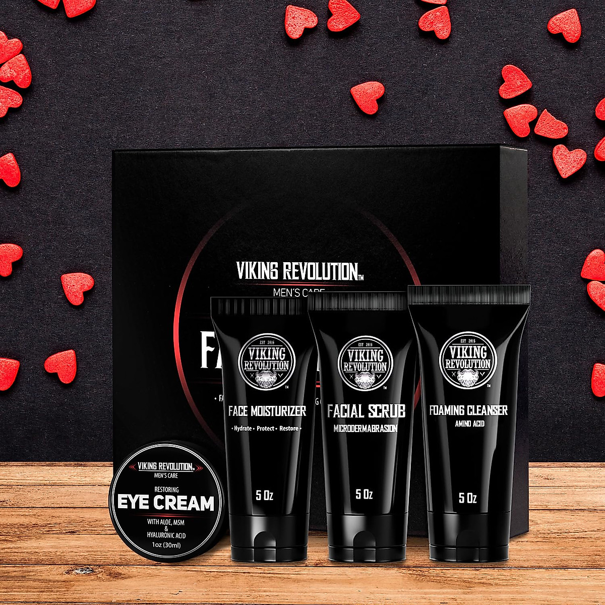 Viking Revolution Mens Facial Skin Care Kit - Includes Rejuvenating Face Moisturizer (5oz) Microdermabrasion Facial Scrub (5oz) Foaming Cleanser (5oz) Eye Cream (1oz)