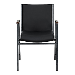 Flash Furniture HERCULES Series Heavy Duty Black Vinyl Stack Chair with Arms and Ganging Bracket