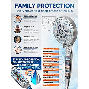 Pavezo High Pressure Handheld Shower Head with Filter, ON/OFF Switch Pause Button, 10-mode Shower Head with Hard Water Softener Filters, SS Hose, Anti-clog & Powerful Clean Tile & Pets, Premium Chrome