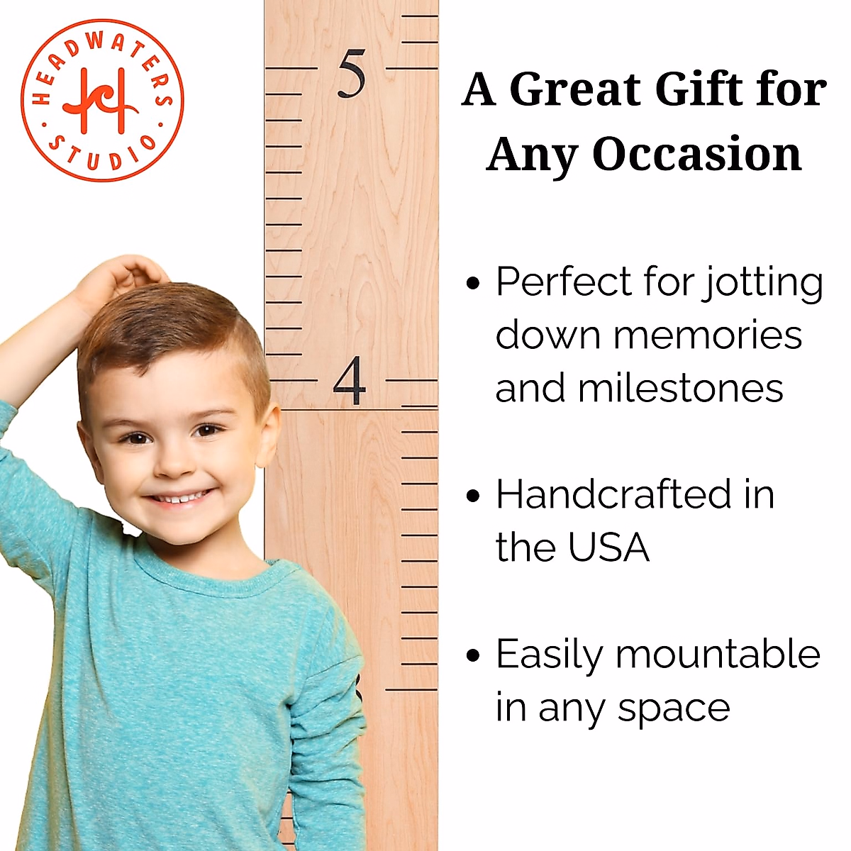 Headwaters Studio Growth Chart for Wall - Height Chart for Kids, Wooden Height Chart, Kids Height Wall Chart, Wall Measurement for Height Kids - Our Growing Family Natural (63"x6.7")