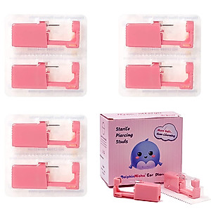 CHUANCI 6PCS Pink Ear Piercing Kit, Evatage Disposable Self Ear Piercing Gun Kit, Nose Piercing Tools with Crystal Stud Earrings for Home Salon Piercing (6pcs gun with pink zircon)