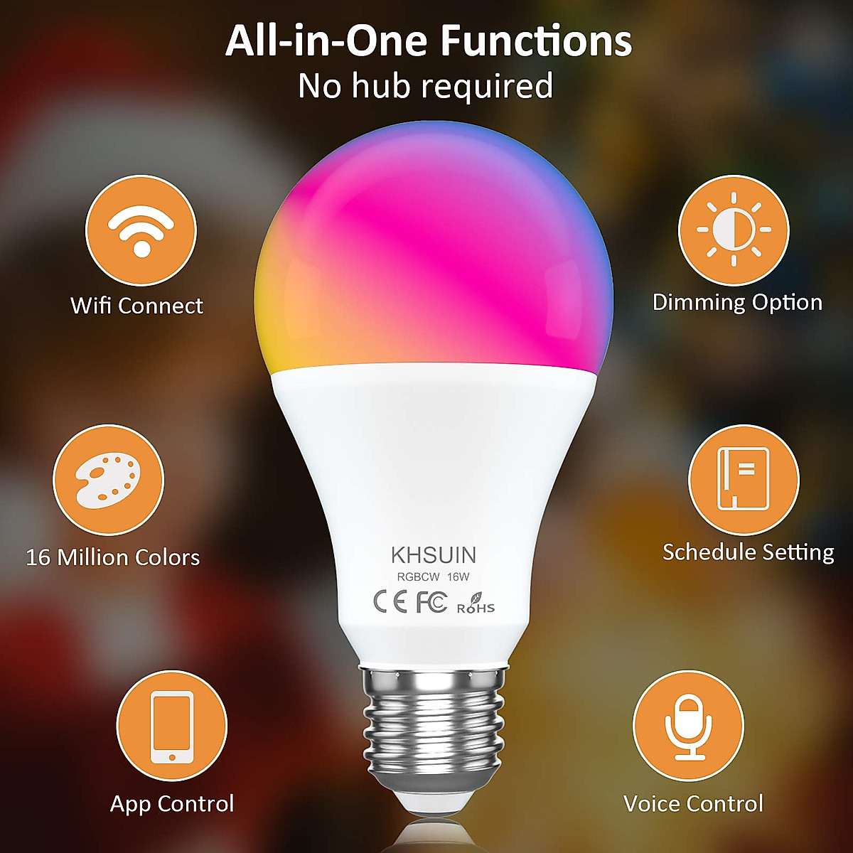 Smart Alexa Light Bulb,16W(150W Equivalent)1600Lumen Ultra Bright E26 A19 Led Full Color Changing WiFi Light Bulb,Smart Bulb Work with Alexa,Google(No Hub Required),High Lumen Smart Light Bulbs
