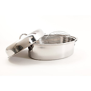 Gibson Home Stainless Steel Top Roast 16-Inch Oval Roaster Pan with Lid and Rack