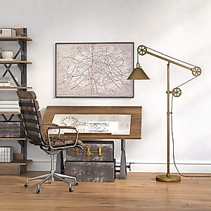 Henn&Hart Pulley System Floor Lamp with Metal Shade in Antique Brass/Antique Brass, Floor Lamp for Home Office, Bedroom, Living Room