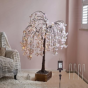 LITBLOOM Lighted Tree with Cherry Blossom 180 Fairy Lights 4FT, Pink Flower Faux Tree Lights for Indoor Outdoor Home, Wedding, Party Decoration