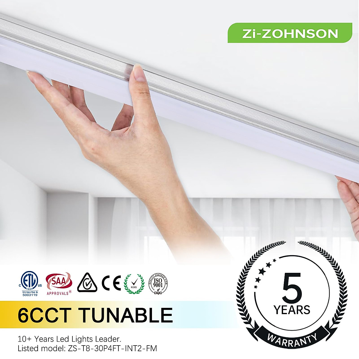 Zi-ZOHNSON 6 Pack 6CCT Tunable 4FT led Shop Lights for Workshop, 30W T8 Tube Light with 6CCT, 3000K/3500K/4000K/5000K/6000K/6500K Selectable, 130LM/W Milky Cover Linkable Shop Lights for Workshop