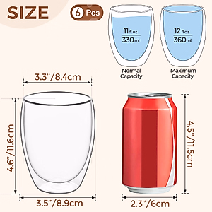 ComSaf Glass Coffee Mugs Set of 6, Double Wall Insulated Thermal Cups 12oz, Clear Glass Coffee Cup for Tea/Juice/Milk, Latte Cappucino Espresso mug Glassware Gift for Christmas Birthday