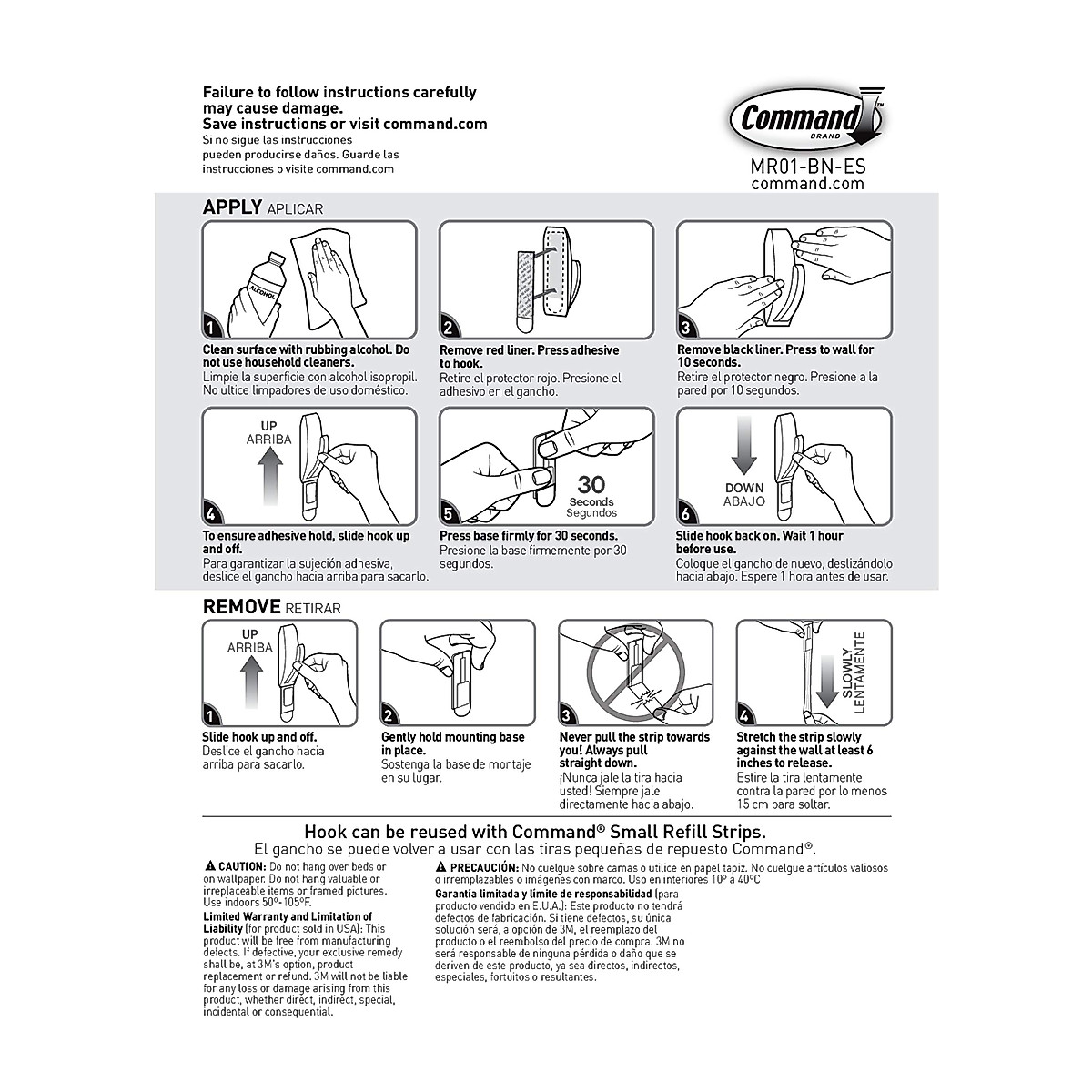 Command Small Modern Reflections Metal Hook, Brushed Nickel, 1-Hook, 2-Strips, Decorate Damage-Free