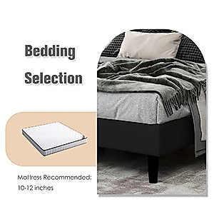 Gruwans Upholstered Bed Frame Queen with Wingback Headboard/No Box Spring Needed/Wooden Slat Support/Easy Assemble/Black