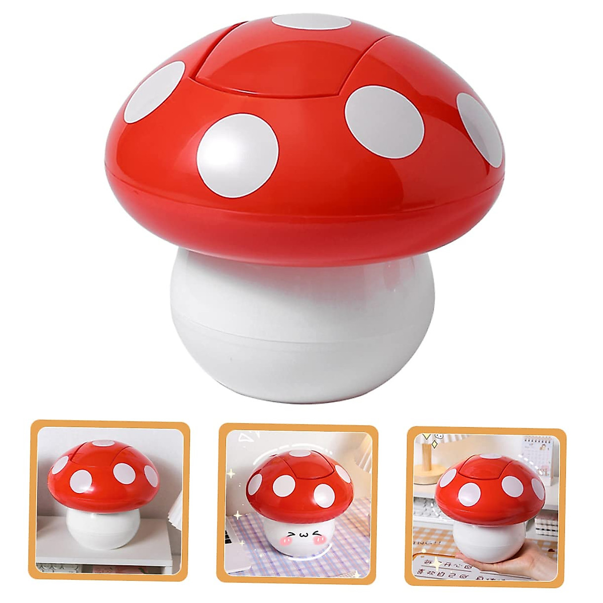 WHAMVOX Mushroom Shaped Garbage Can with Lid Decorative Trash Container for Kitchen Desk