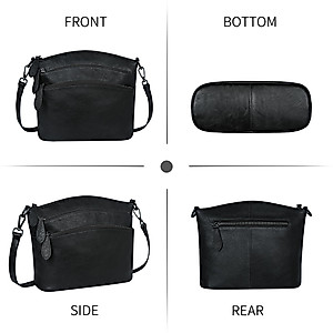 HESHE Crossbody Purses for Women Genuine Leather Purses and Handbags Designer Satchel Purses with Multi-Pockets Vintage Small Shoulder Bags Ladies Hobo Bag (Black)