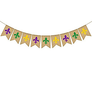 Rainlemon Jute Burlap Mardi Gras Banner March New Orleans Party Mantel Fireplace Garland Decoration Supply
