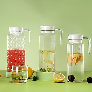 Acrylic Pitcher 37 oz, OEH Unbreakable Plastic Pitcher, Clear Plastic Pitcher with Lid, BPA-Free, Heat-Resistant Small Plastic Water Pitcher for Tea, Sangria, Lemonade, Juice, Milk, Stripe