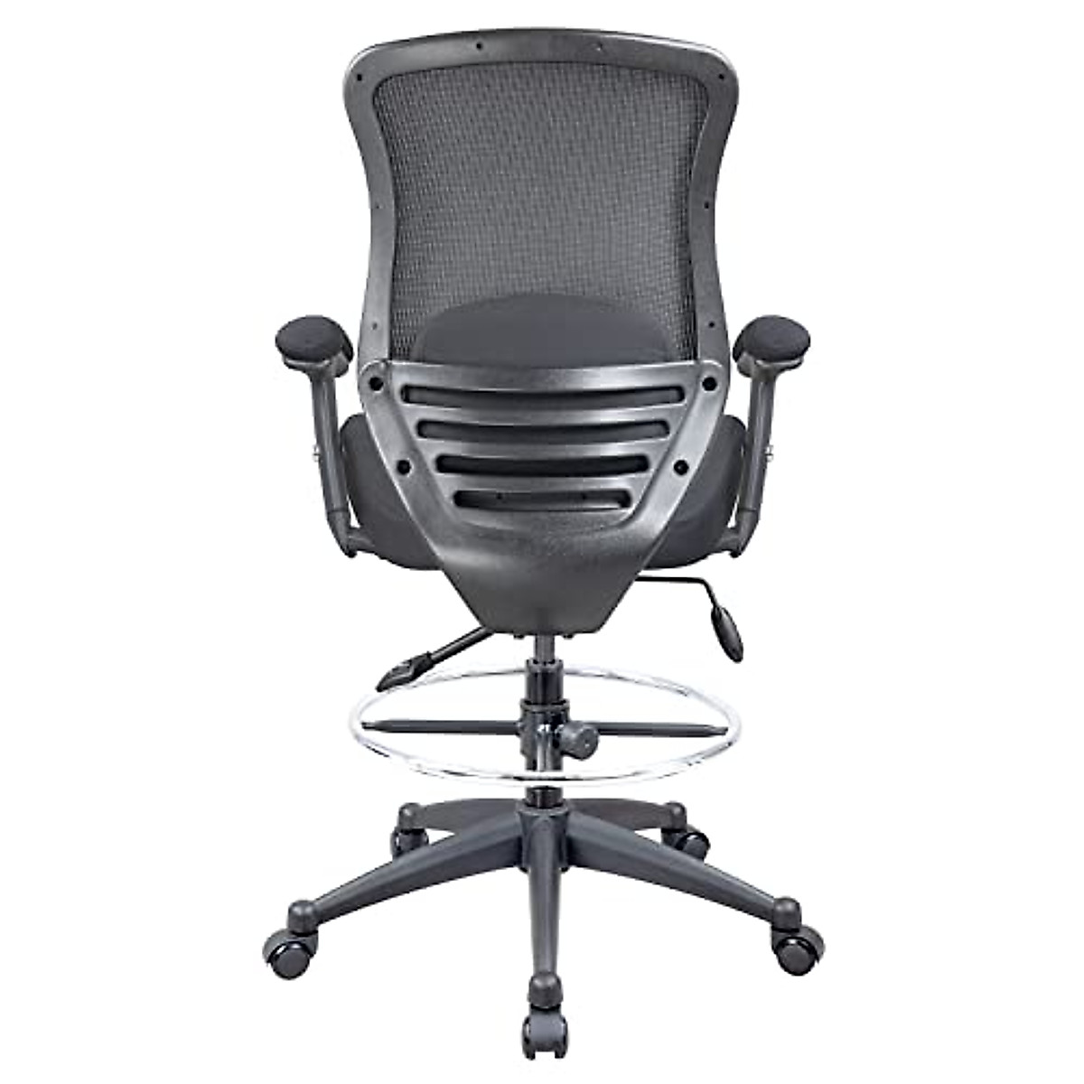 LONGBOSS Drafting Chair Mesh Computer Tall Office Chair, Standing Desk Stool with Lumbar Support Pillow, Height Adjustable Armrest and Adjustable Foot Ring (Black)