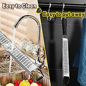 Lemon Zester & Cheese Grater – A Sharp Kitchen Tool for Parmesan, Ginger, Garlic, Nutmeg, Chocolate, Vegetables, Fruits - Stainless steel, Black