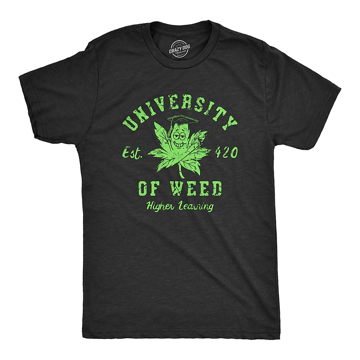 Mens University of Weed T Shirt Funny 420 Weed Leaf College Tee for Guys Funny T Shirts 420 Apparel for Men Novelty Tees for Guys Black - L
