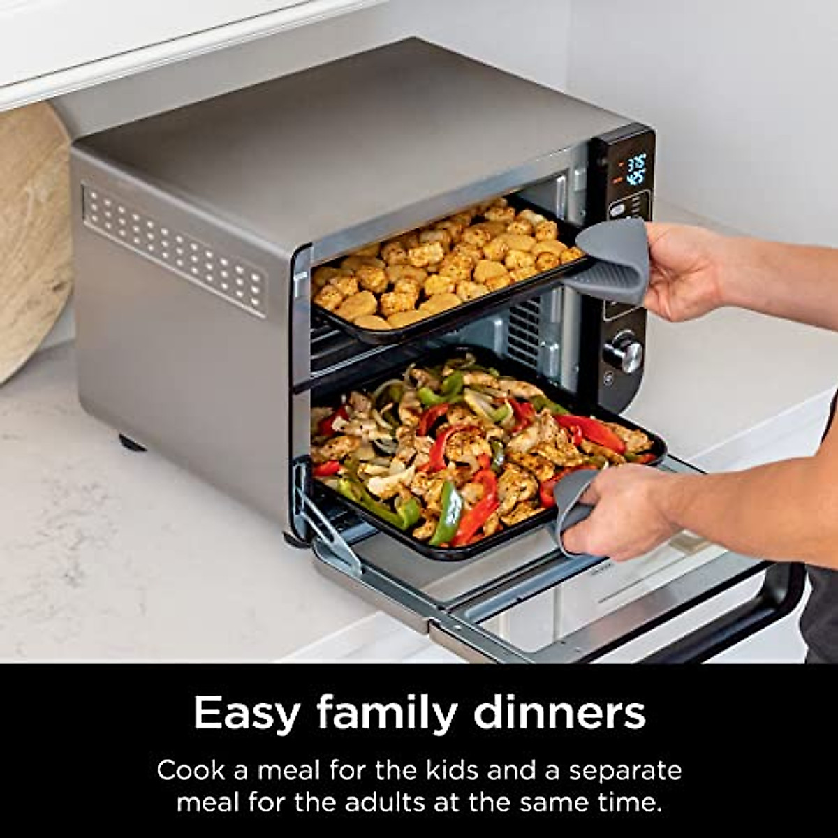 Ninja DCT401 12-in-1 Double Oven with FlexDoor, FlavorSeal & Smart Finish, Rapid Top Oven, Convection and Air Fry Bottom Oven, Bake, Roast, Toast, Air Fry, Pizza and More, Stainless Steel