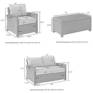 Crosley Furniture Bradenton 4-Piece Outdoor Loveseat Patio Furniture Set, Wicker Conversation Sets for Porch, Brown with Sand Cushions