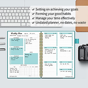 Weekly Planner Undated, Weekly Goals Schedule Planner Regolden-Book To Do List Notebook Calendars Organizers Habit Tracker Journal for Man & Women, Spiral Binding, Pocket, Pen Loop, 53 Weeks (7x10")
