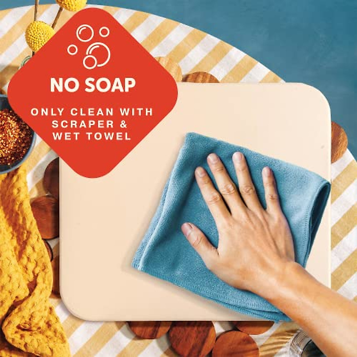 Cast Elegance Durable Thermal Shock Resistant Thermarite Pizza Stone & Baking Stone for Oven & Grill, Includes Wooden Pizza Paddle, Recipe E-Book & Cleaning Scraper, Large,14x16 inch, 5/8th inch Thick