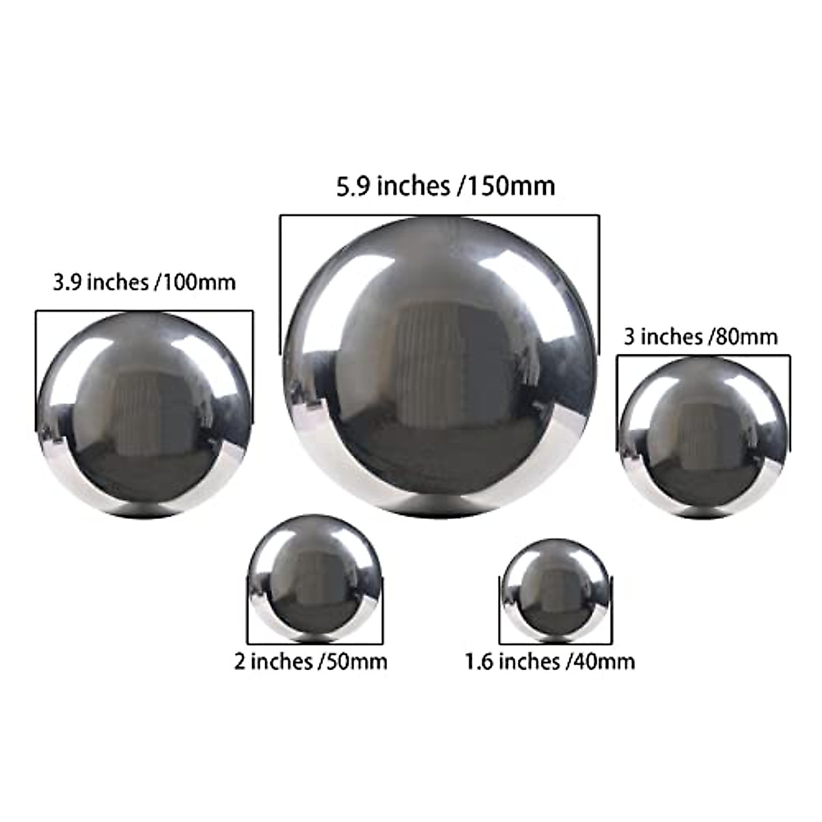 Nerien Gazing Ball, Stainless Steel Garden Mirror Globe, Polished Ornament Sphere, Hollow Floating Reflective Hemisphere, for Home Pond Outdoor Swimming Pool Decoration, Silver, 5Pcs