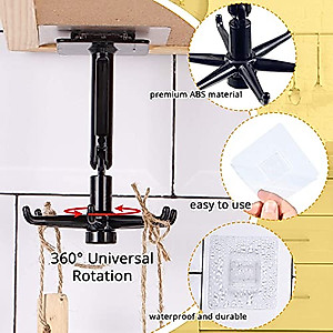 4 Pieces 360 Rotating Folding Hook Multi-purpose Hanging Utensil Holder Hook 180 Degrees Vertical Flip Self-Adhesive Hook Utensil Rack with 6 Hooks for Kitchen Bathroom Cabinet Towel (Black, White)