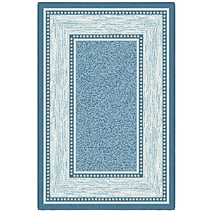 Ottomanson Ottohome Non-Slip Rubberback Bordered Design 3x5 Indoor Area Rug, 3'3" x 5', Turquoise