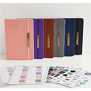 Leather Hardcover Planner 2023-2024, Weekly and Monthly Planner, Jul.2023-Dec 2024, A5 size 5.5 x 8 inch, Includes: Planner stickers + Monthly tab and Bookmarks + Inner Pocket + Elastic Closure + Pen