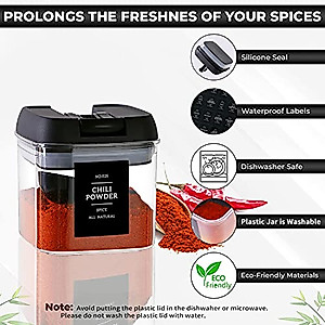 Spice Containers with Labels - 9 Pcs Large Plastic Tea Storage Containers with 148 Spice Labels and 9 Spoons - Square Airtight Spice Containers Set with black Lids for Kitchen Pantry Herbs,Coffee,Seasoning Organization