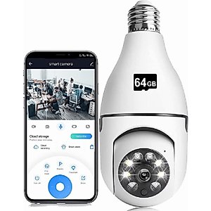 Light Bulb Camera, 1080P Wireless Home Security Camera, 360 Degree 2.4GHz WiFi Smart Surveillance Cam with Motion Detection Alarm Night Vision