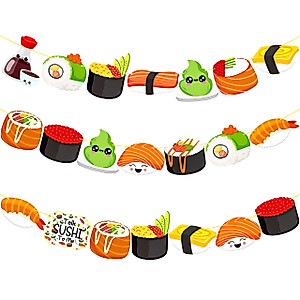 Sushi Garland Banners 2Pcs Let's Roll Sushi Birthday Party Cutout Banners Sushi Party Decorations for Japanese Theme Baby Shower Supplies