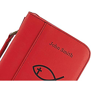 Custom Book/Bible Cover | Personalized Laser Engraved | Red with Fish | 7 1/2" x 10 3/4"