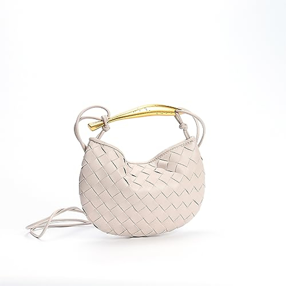 Woven Leather Hobe Dumpling Bag Dinner Handbag For Women Purse Hobo Bag Knotted Woven Summer Clutch Bag(Beige)