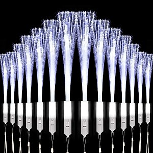 YOFOBU 60 PCS White Fiber Optic Wands Glow Fiber Wands Bulk LED Light Up Wands with 3 Flashing Modes LED Flashing Sticks for Halloween Christmas Valentine's Day July 4th Wedding Bridal Shower Birthday