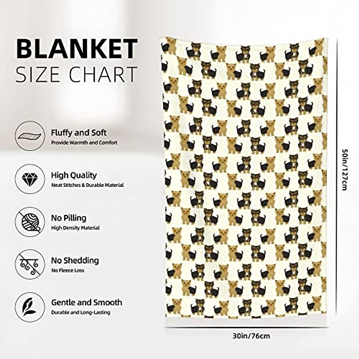 Yorkshire Terrier Cute Yorkie Dog Pet Fleece Blanket - All Season 300GSM Lightweight Plush Fuzzy Cozy Soft Flannel Throw Blanket for Bed Sofa Couch Travel Camping 30x50 inches