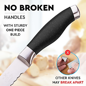 Zulay Serrated Bread Knife - Stainless Steel Bread Knife for Homemade Bread, Cake, Bagel - One Piece Bread Cutter & Slicer with Tip Safety Guard - Sharp 8-Inch Blade & 5-Inch Handle (Black)